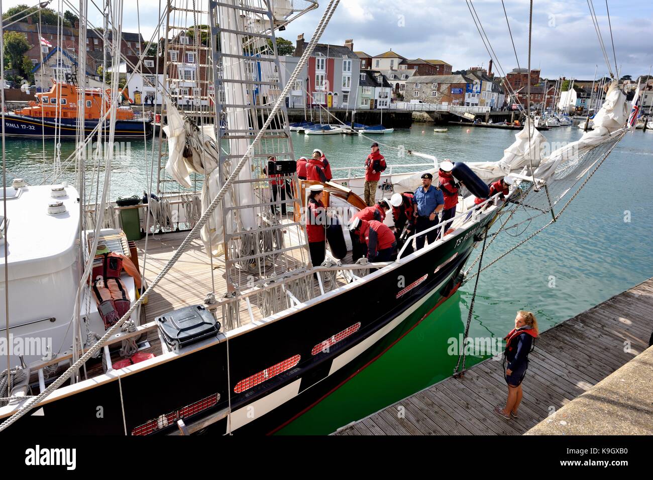 TS royalist sail training ship with sea cadets on board preparing to ...