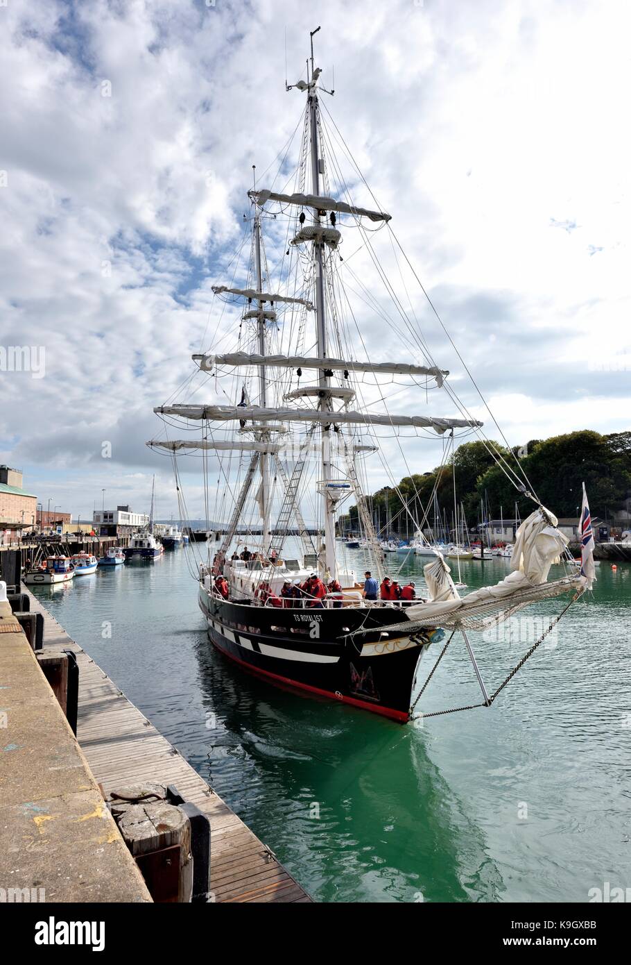 TS royalist sail training ship with sea cadets on board preparing to ...