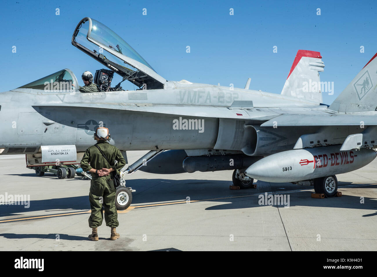 U.S. Marines with Marine Figther Attack Squadron 232 (VMFA-232) prepare ...