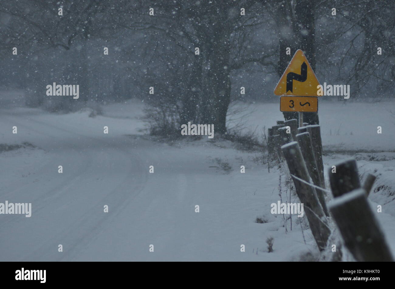 Road signs, the sign of the bend. Winding road. Slip by Stock Photo - Alamy
