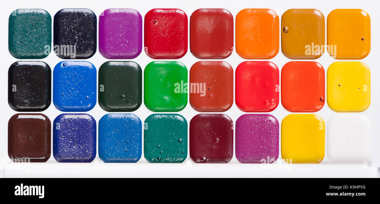 Close up different set of watercolors Stock Photo - Alamy