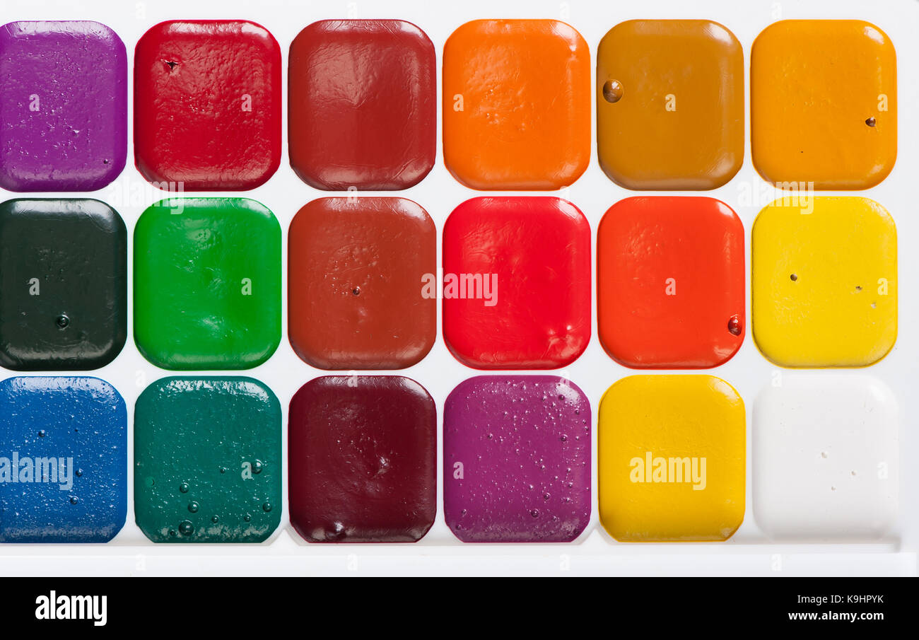 Close up different set of watercolors Stock Photo - Alamy