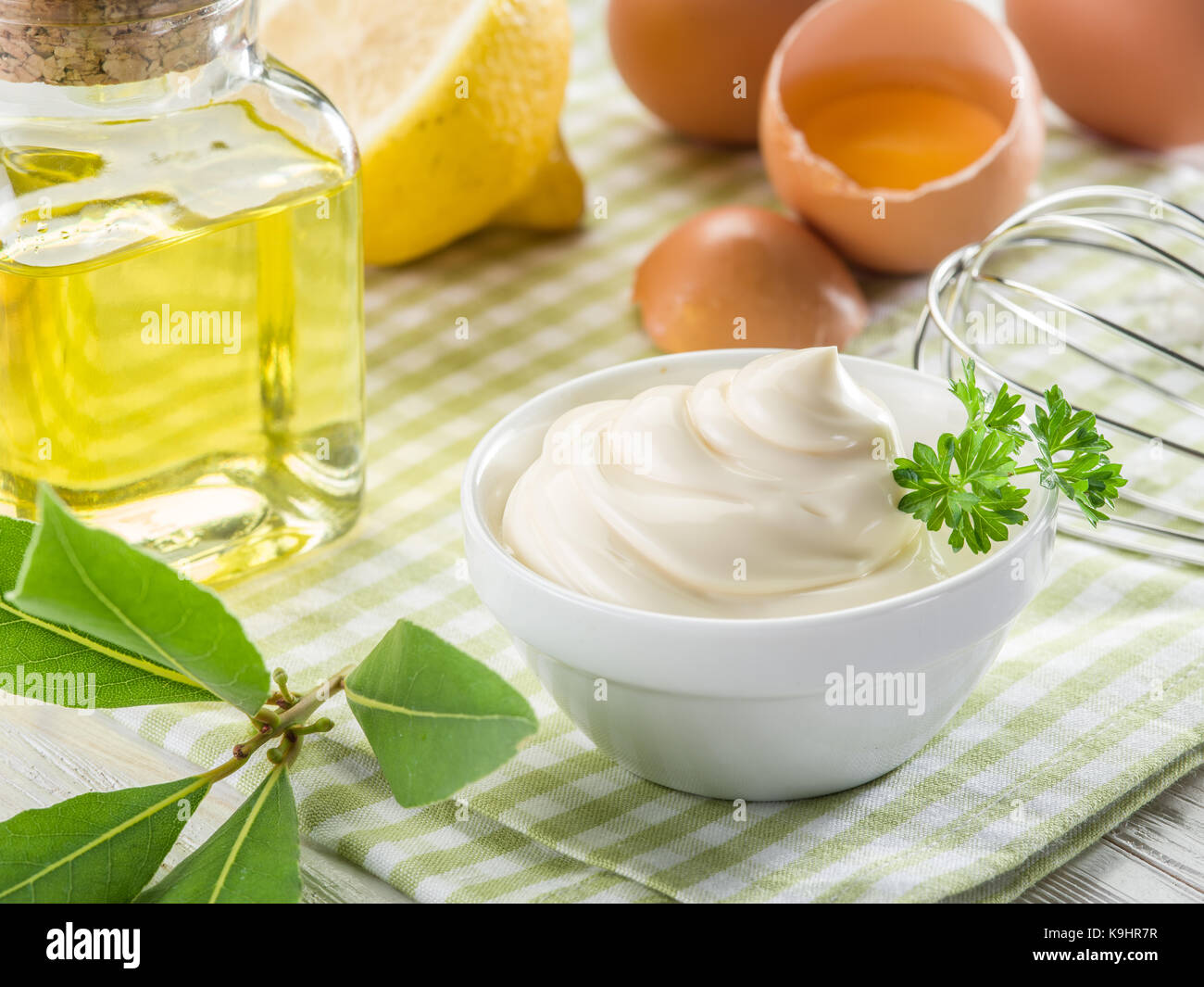 Natural mayonnaise ingredients and the sauce itself Stock Photo - Alamy