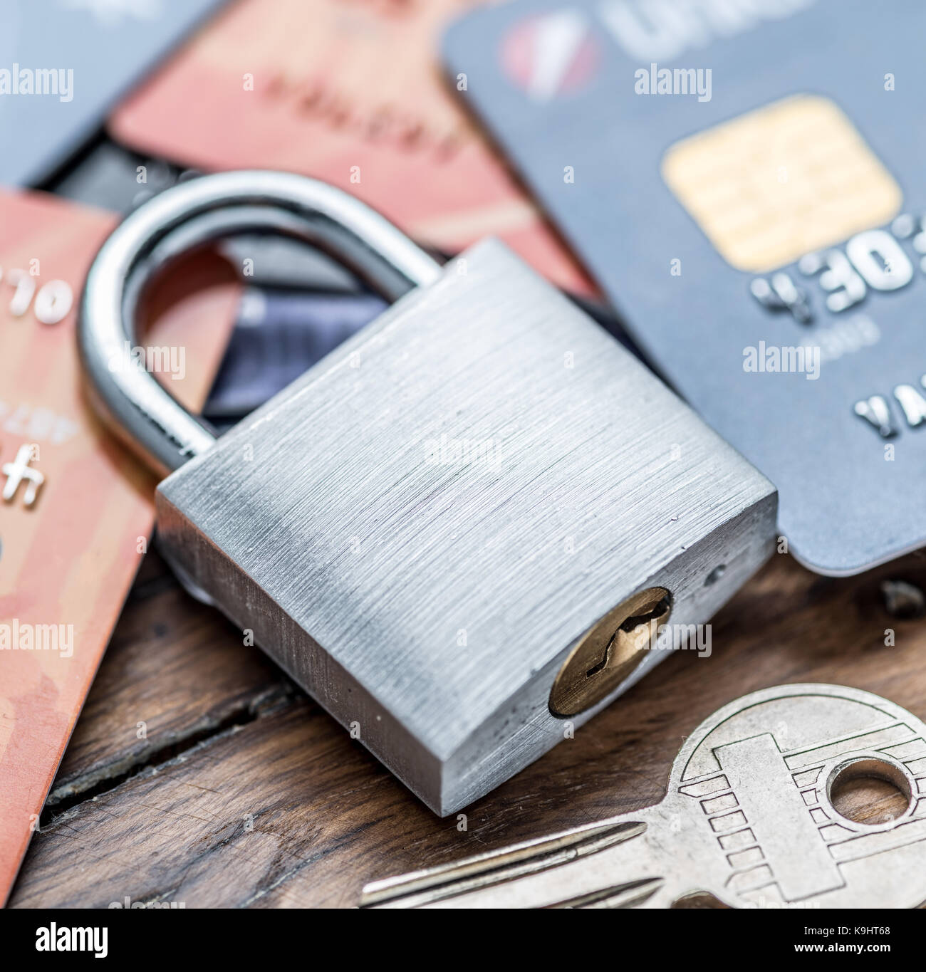 Credit cards and simle mechanical lock. Security concept Stock Photo ...