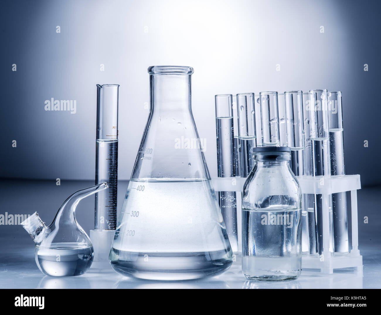 Different laboratory beakers and glassware. Monochrome Stock Photo - Alamy