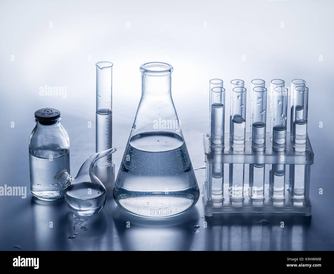 Different laboratory beakers and glassware. Monochrome Stock Photo - Alamy