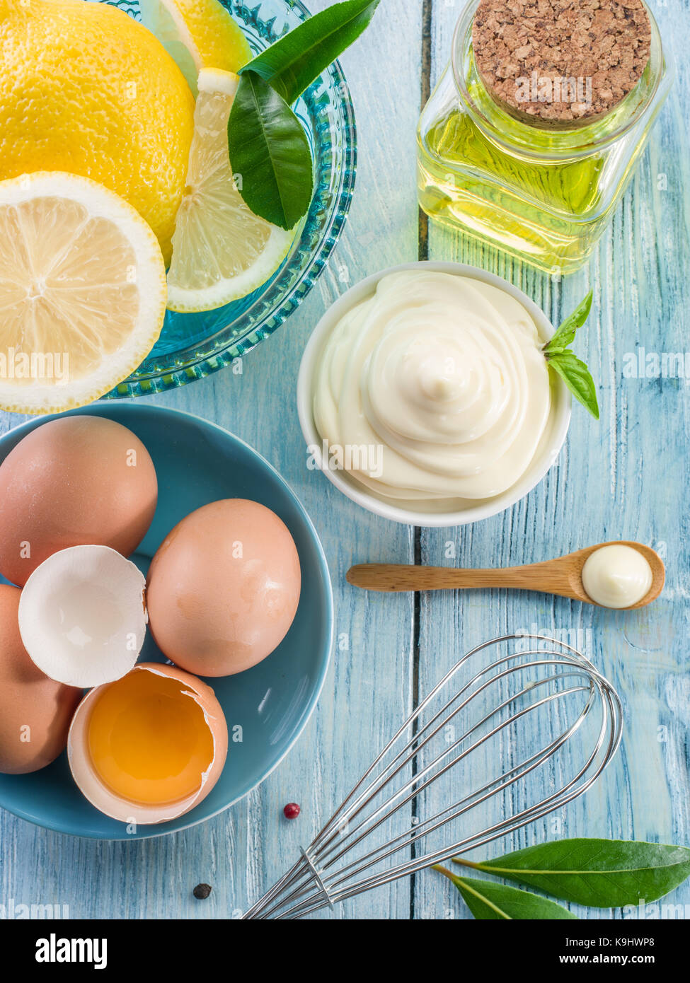 Natural mayonnaise ingredients and the sauce itself Stock Photo - Alamy