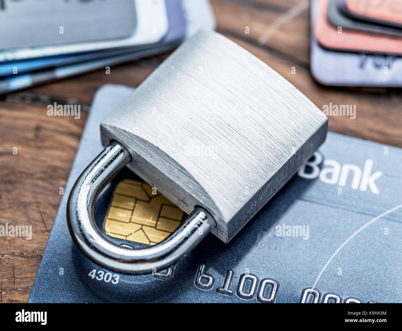 Credit cards and simle mechanical lock. Security concept Stock Photo ...