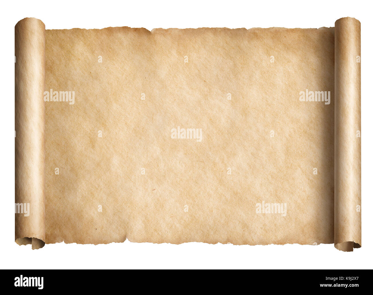 Old paper scroll or parchment isolated horizontally oriented 3d ...