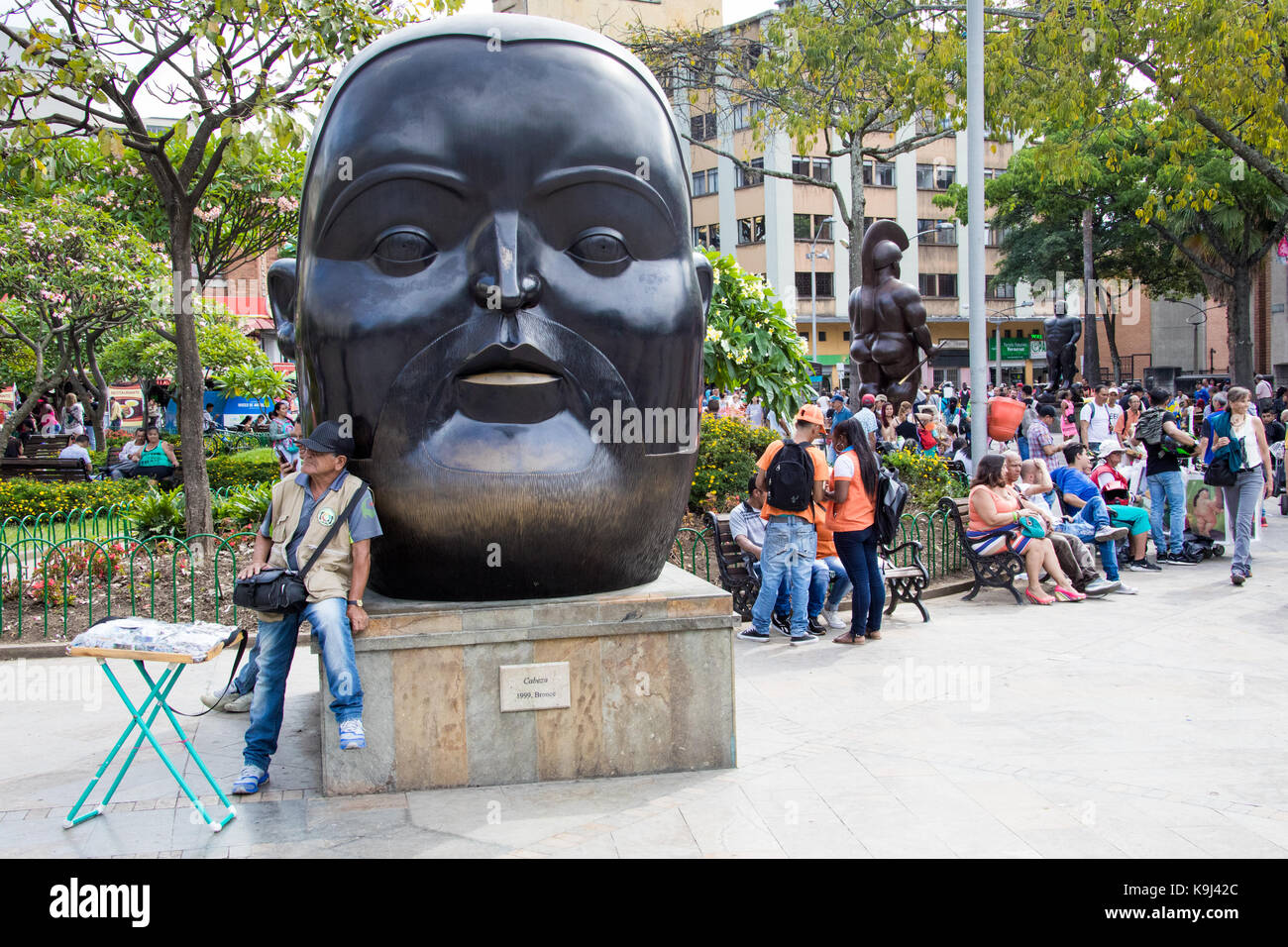 Cabeza or Head sculpture, Botero Plaza, Medellin, Colombia Stock Photo ...
