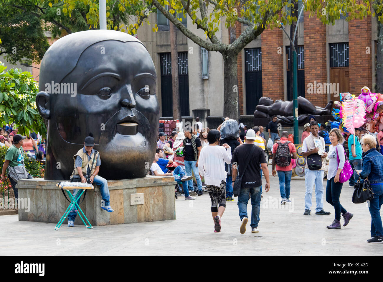 Cabeza or Head sculpture, Botero Plaza, Medellin, Colombia Stock Photo ...
