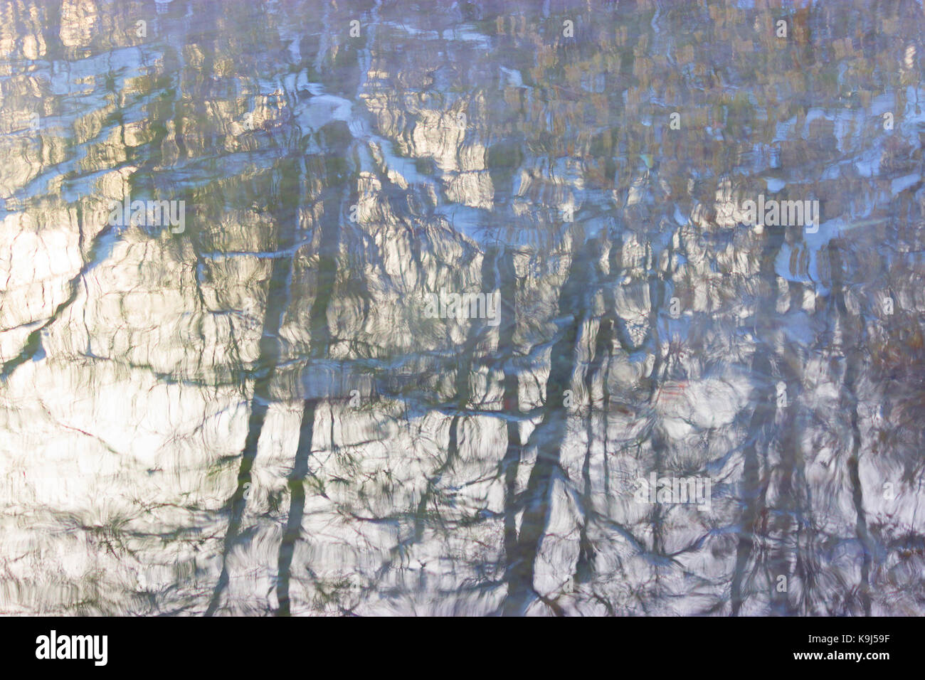 winter landscape lake. reflection of trees in water Stock Photo - Alamy