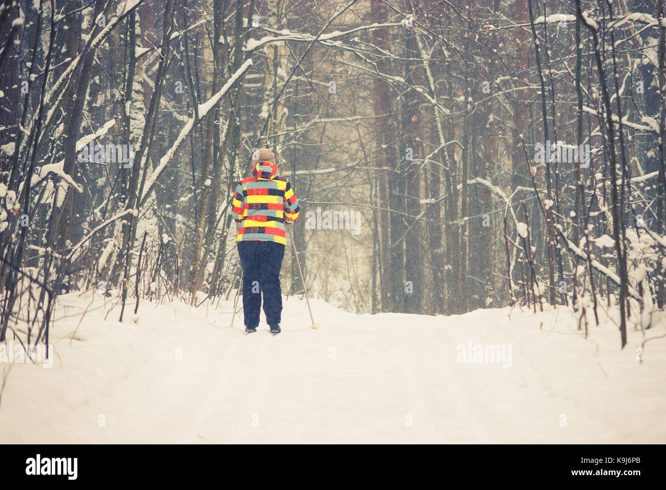Skier moving very fast in forest. healthy lifestyle Stock Photo - Alamy