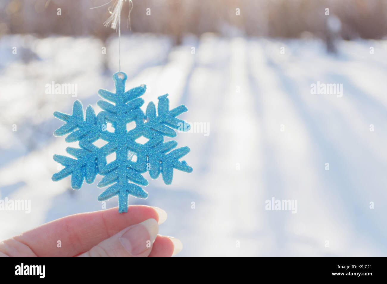 hand holding blue sparkling snowflake Stock Photo - Alamy