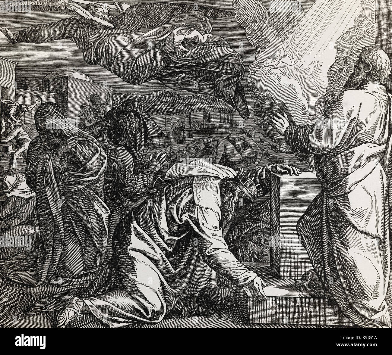 King David and counting of the people, graphic collage from engraving ...