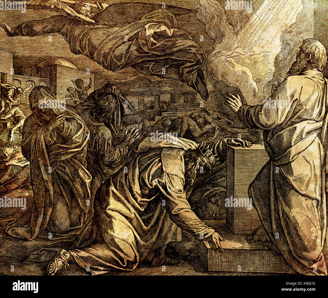 King David and counting of the people, graphic collage from engraving ...