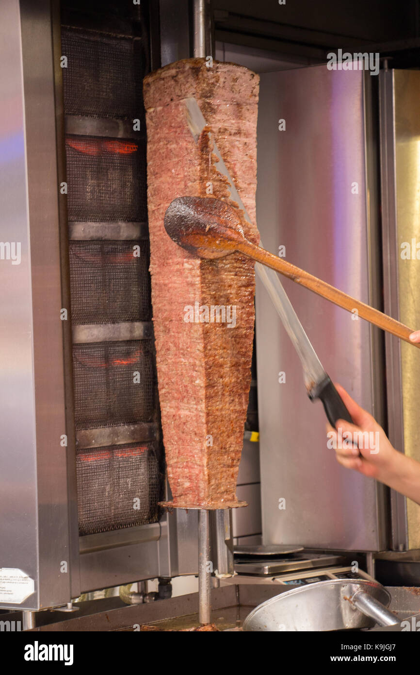 Traditional Turkish Doner Kebab on pole Stock Photo - Alamy