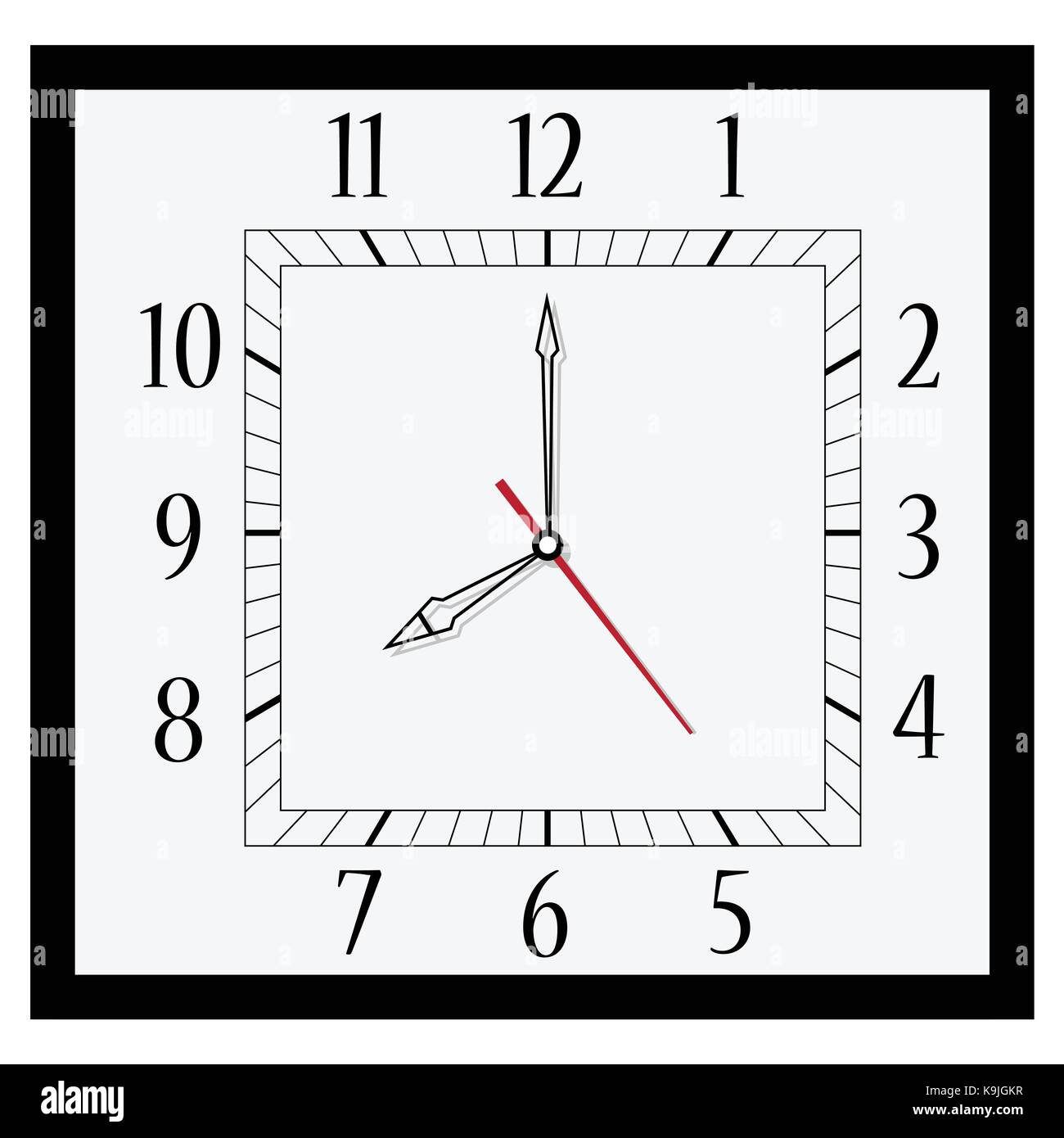 Vector illustration office square clock. Classic black and white wall ...