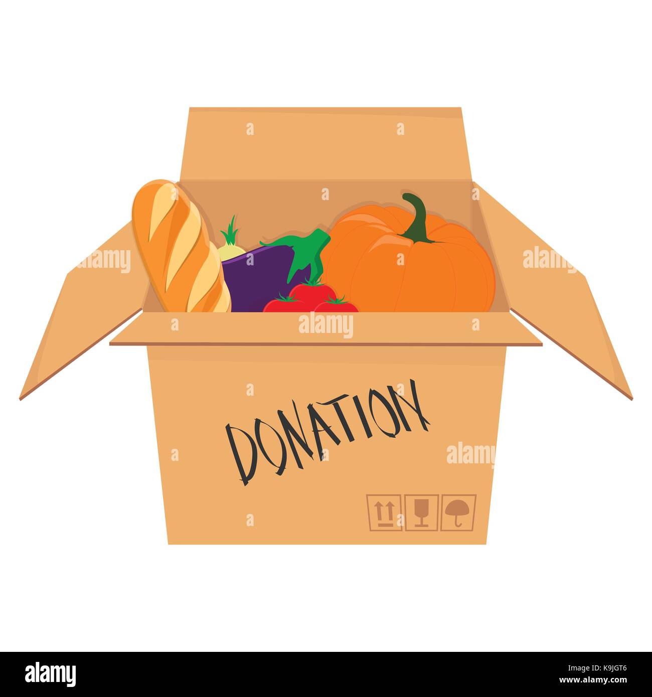 Vector illustration isometric perspective donation box with food icon ...