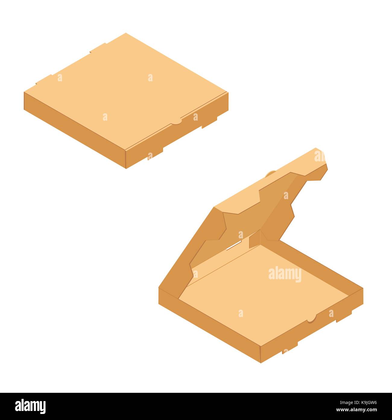 Vector illustration isometric 3d opened and closed brown pizza box ...