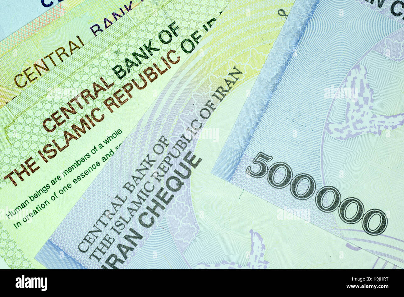Close-up Iranian banknote and currency, Rials, Islamic Republic of Iran ...