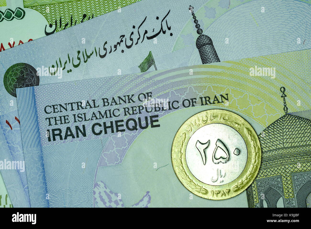 Close-up Iranian banknote and currency, Rials, Islamic Republic of Iran ...