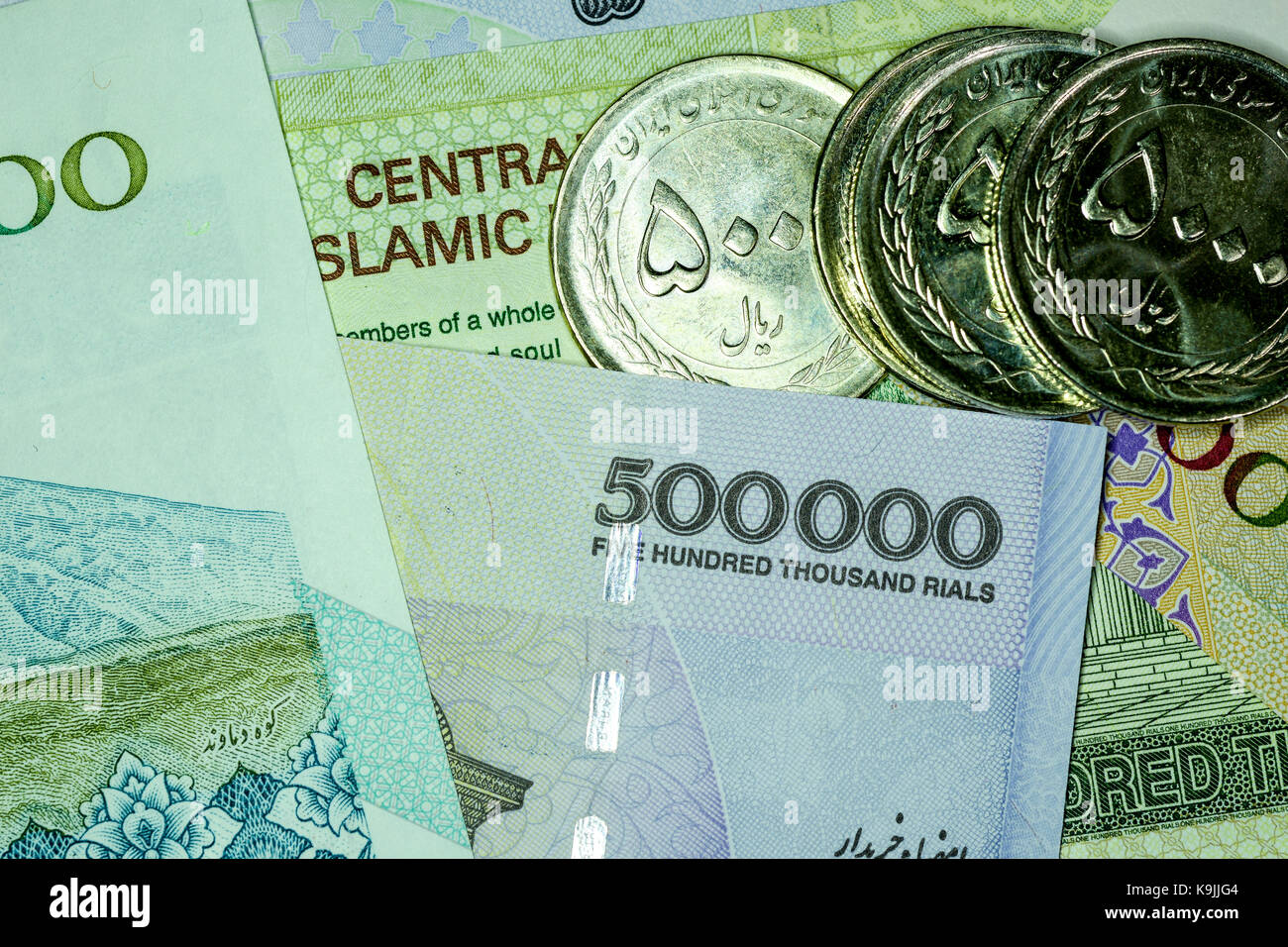 Close-up Iranian banknote and currency, Rials, Islamic Republic of Iran ...