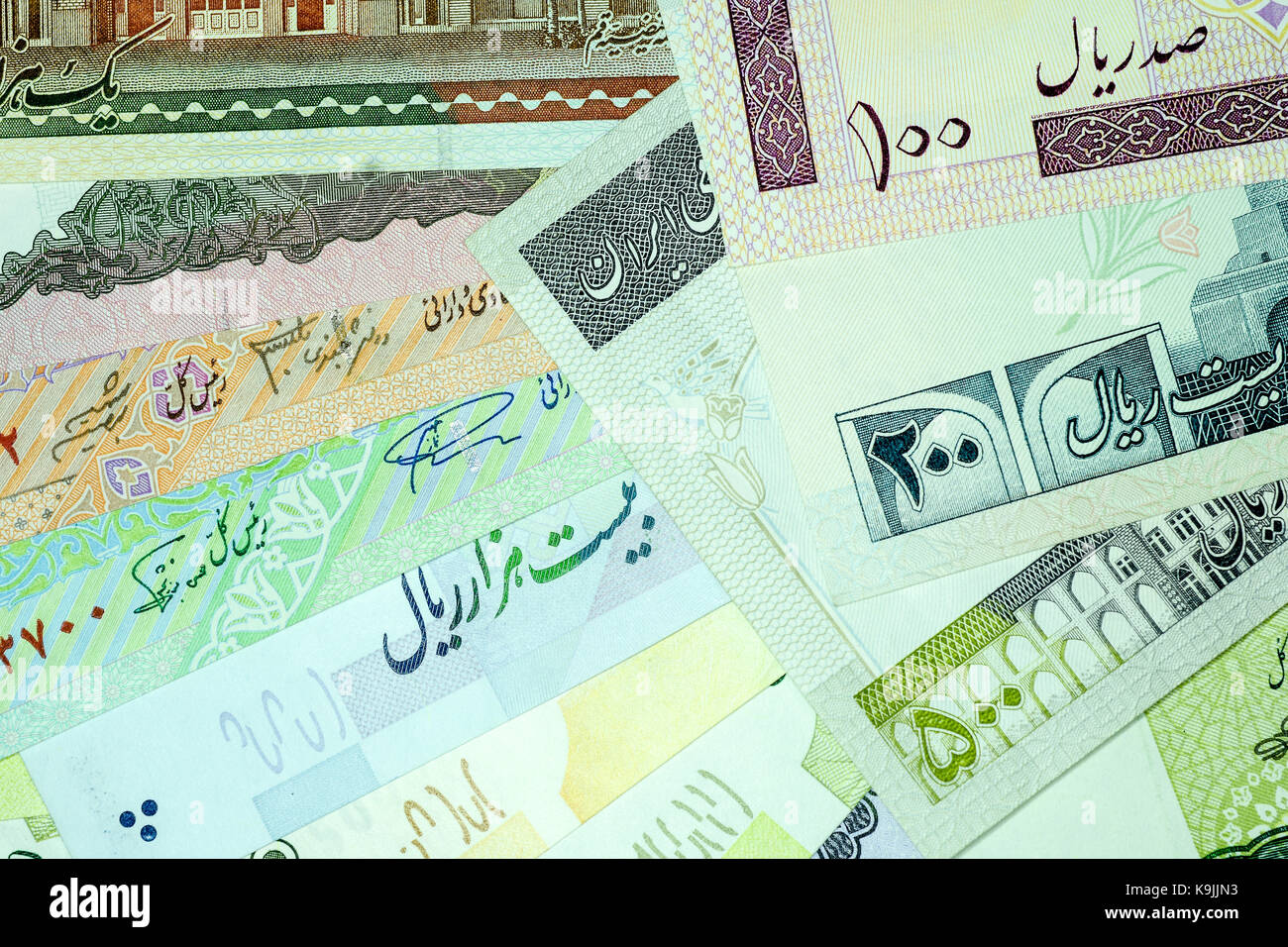 Close-up Iranian banknote and currency, Rials, Islamic Republic of Iran ...