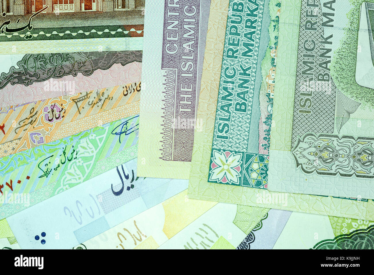 Close-up Iranian banknote and currency, Rials, Islamic Republic of Iran ...