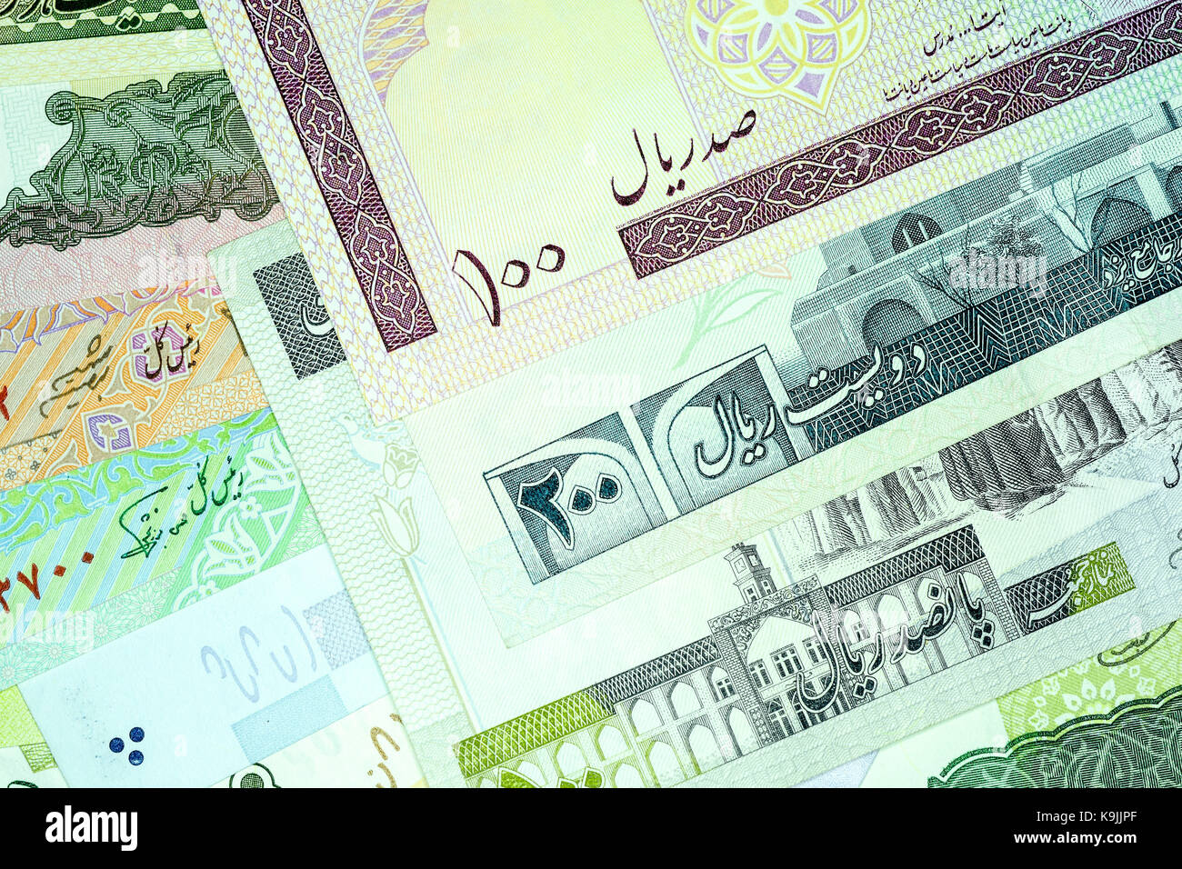 Close-up Iranian banknote and currency, Rials, Islamic Republic of Iran ...