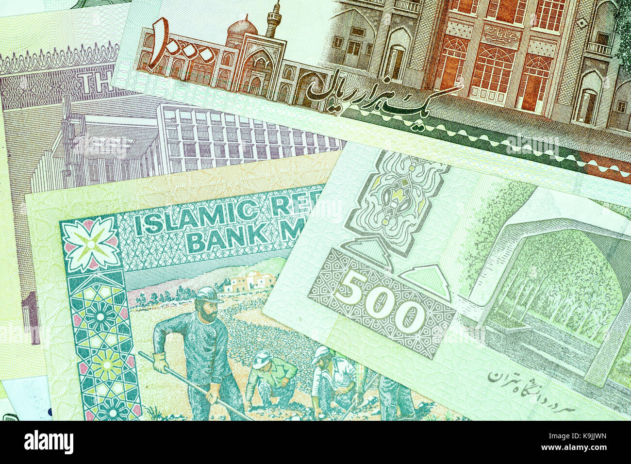 Close-up Iranian banknote and currency, Rials, Islamic Republic of Iran ...