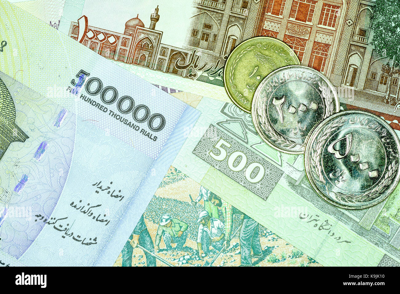 Close-up Iranian banknote and currency, Rials, Islamic Republic of Iran ...
