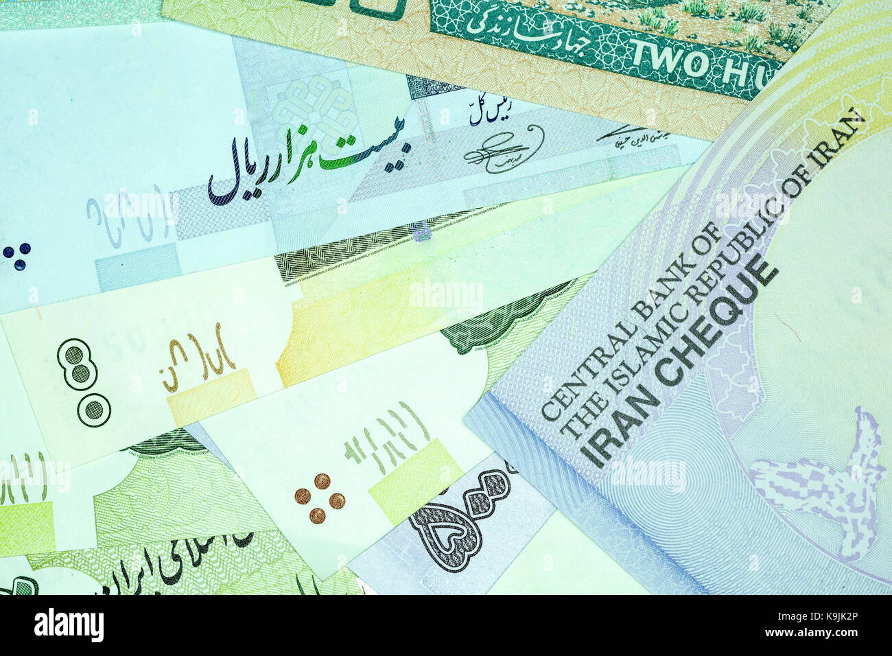 Close-up Iranian banknote and currency, Rials, Islamic Republic of Iran ...