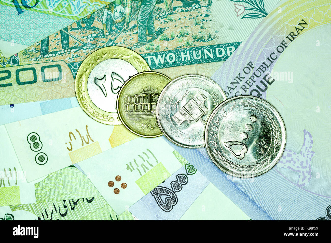 Close-up Iranian banknote and currency, Rials, Islamic Republic of Iran ...