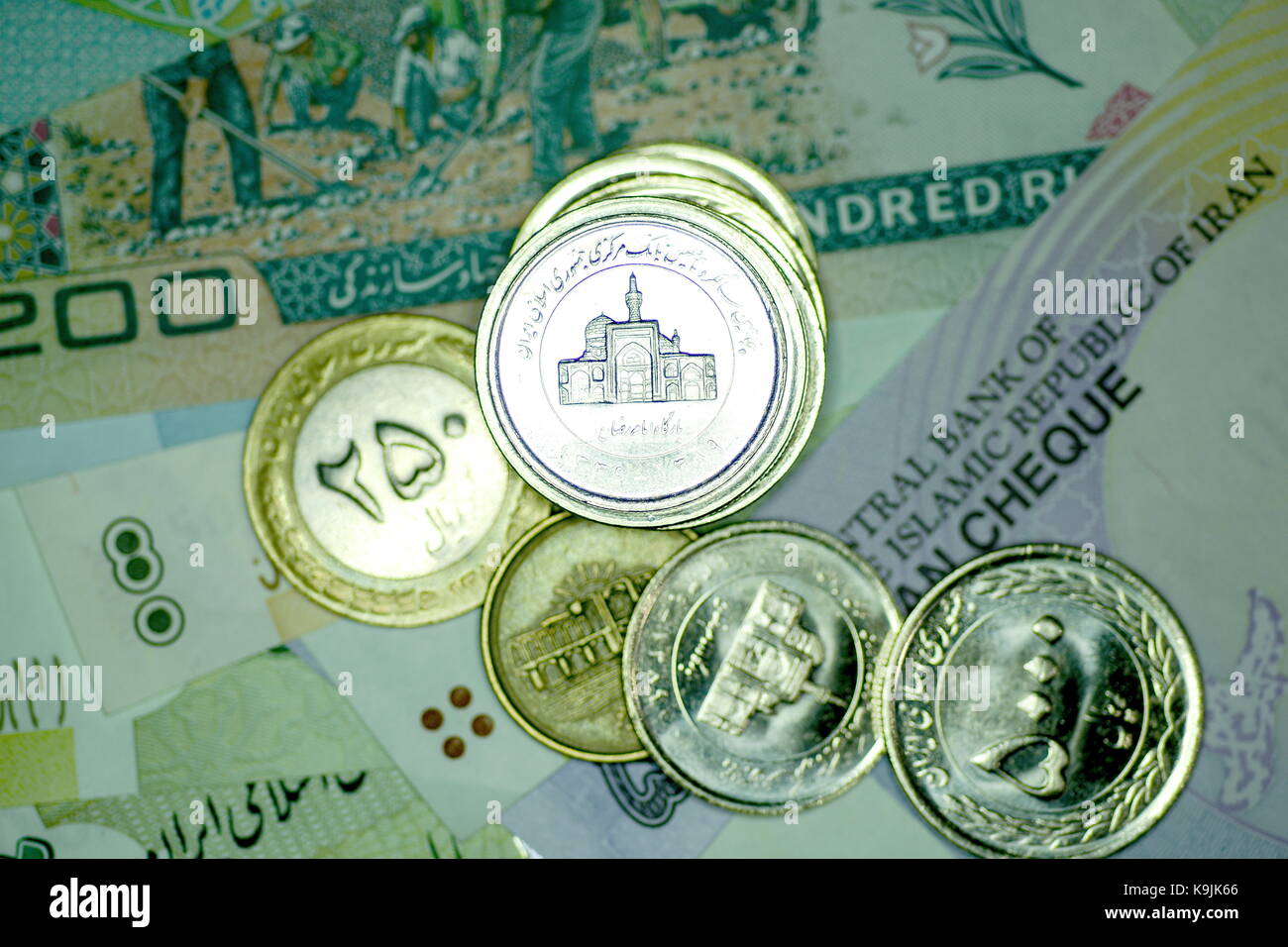 Close-up Iranian banknote and currency, Rials, Islamic Republic of Iran ...