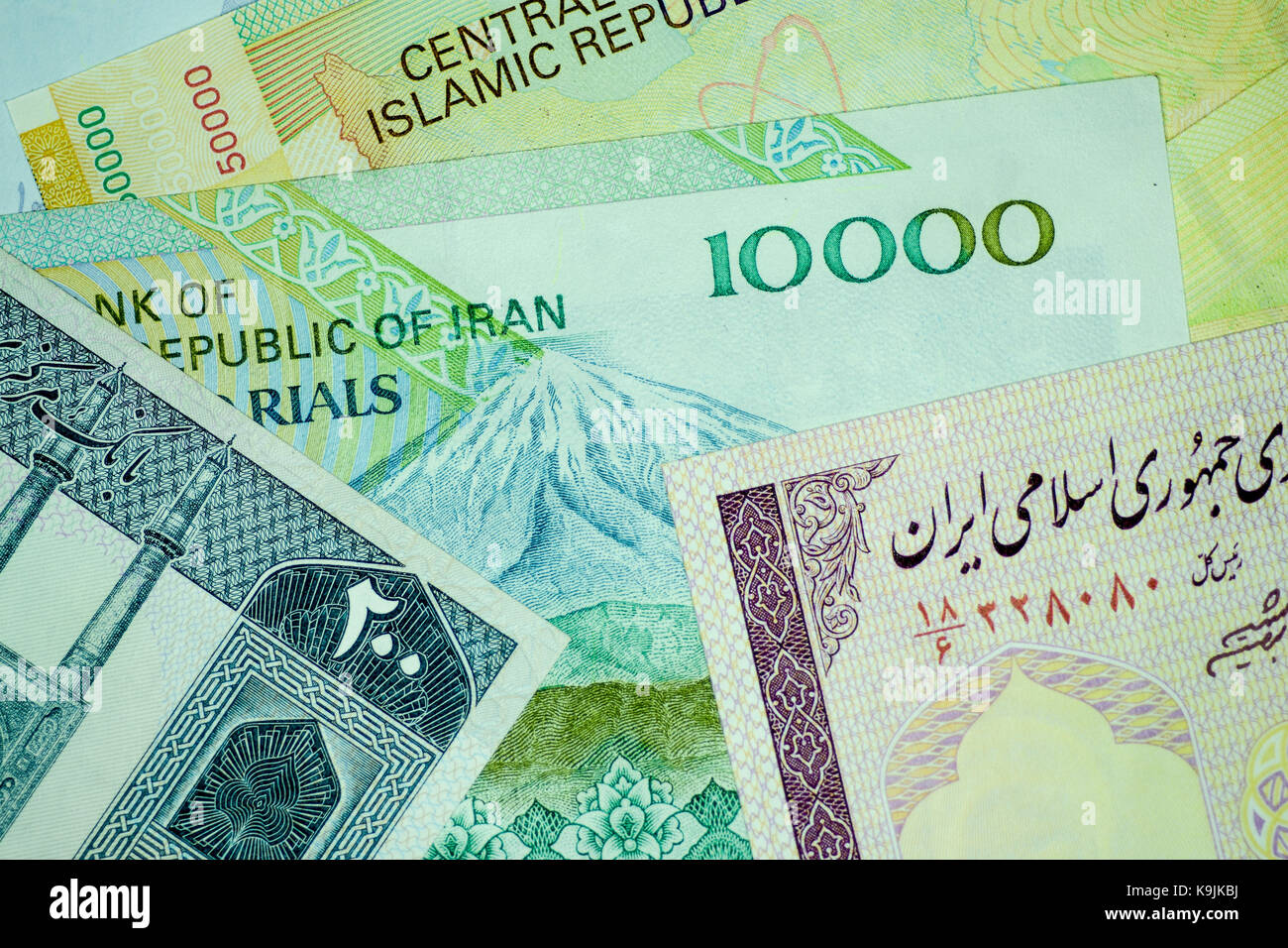 Close-up Iranian banknote and currency, Rials, Islamic Republic of Iran ...