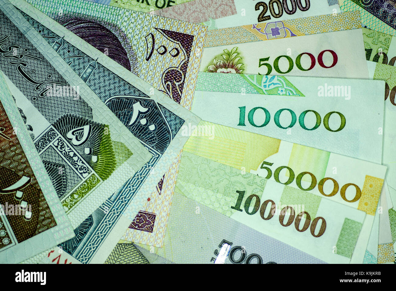Close-up Iranian banknote and currency, Rials, Islamic Republic of Iran ...