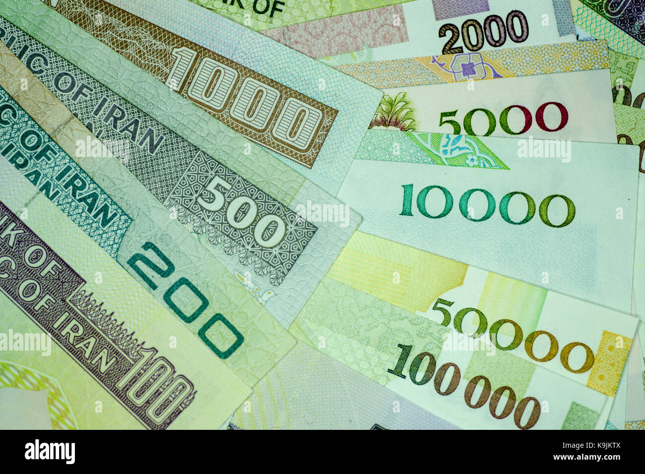 Close-up Iranian banknote and currency, Rials, Islamic Republic of Iran ...