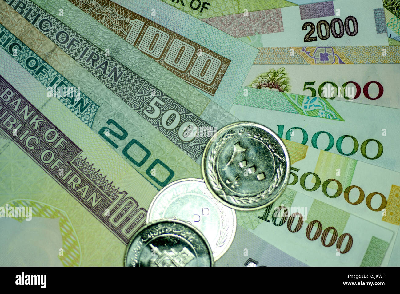 Close-up Iranian banknote and currency, Rials, Islamic Republic of Iran ...