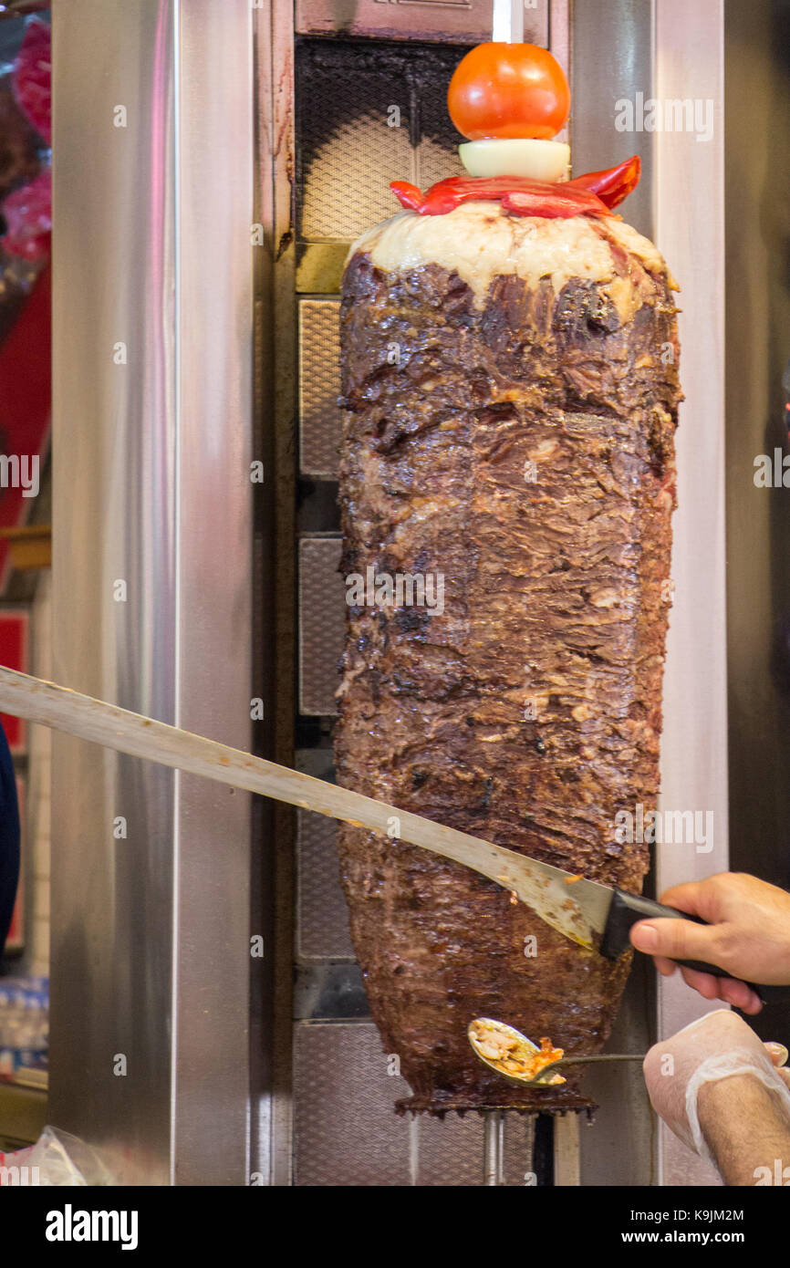 Traditional Turkish Doner Kebab on pole Stock Photo - Alamy