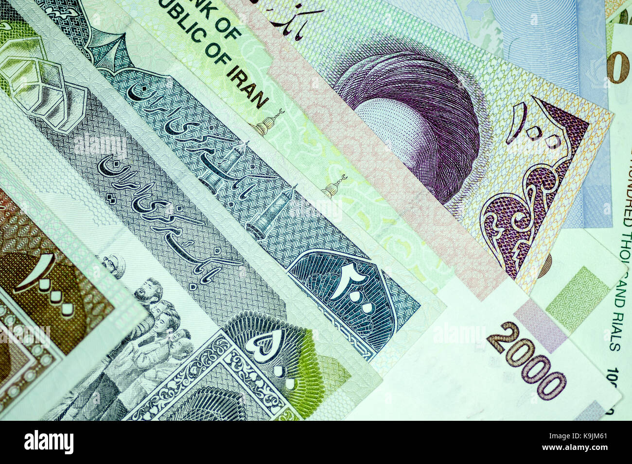 Close-up Iranian banknote and currency, Rials, Islamic Republic of Iran ...