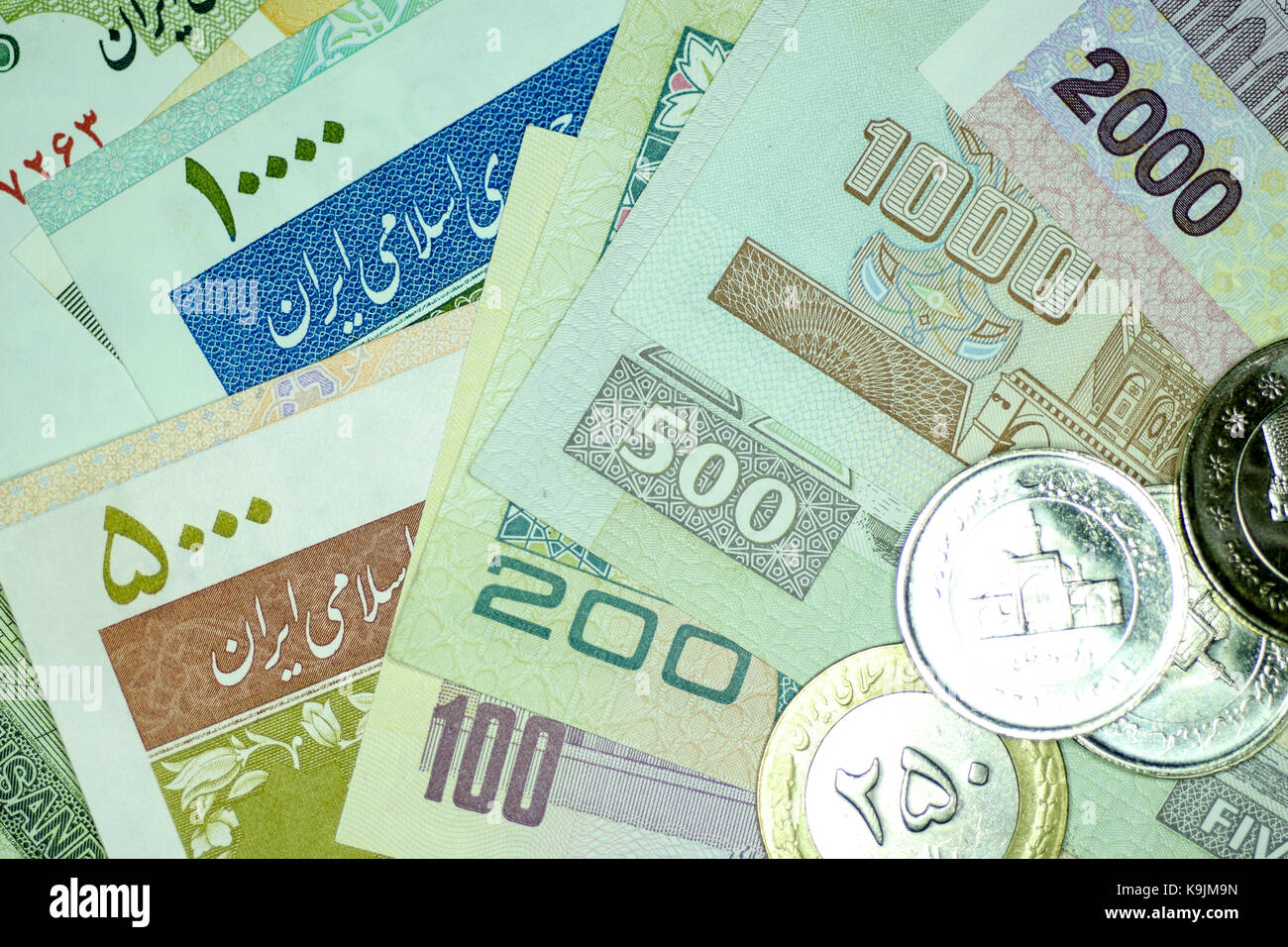 Close-up Iranian banknote and currency, Rials, Islamic Republic of Iran ...