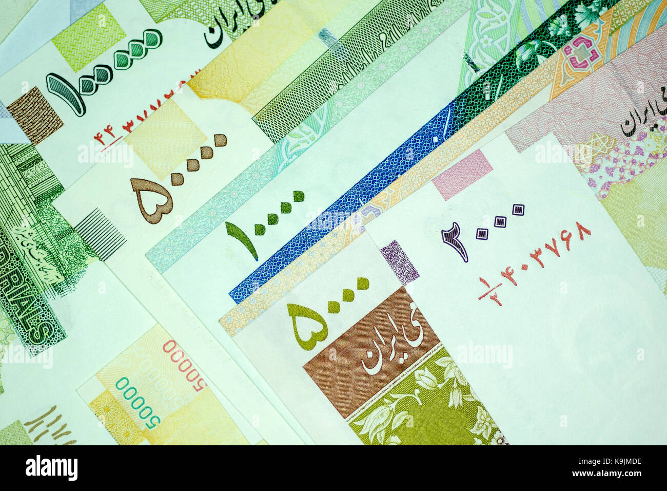 Close-up Iranian banknote and currency, Rials, Islamic Republic of Iran ...
