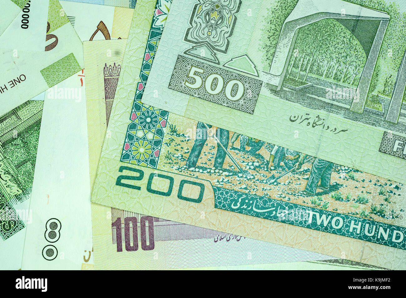 Close-up Iranian banknote and currency, Rials, Islamic Republic of Iran ...