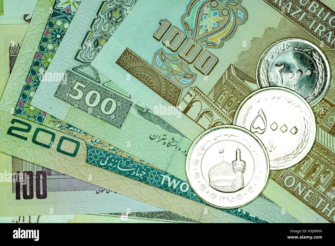 Close-up Iranian banknote and currency, Rials, Islamic Republic of Iran ...