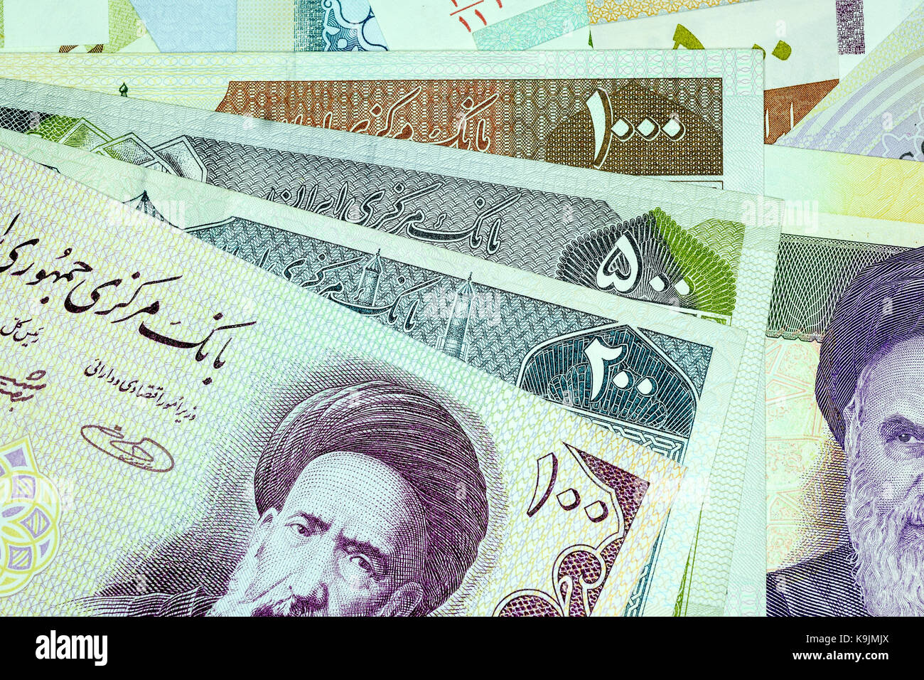Close-up Iranian banknote and currency, Rials, Islamic Republic of Iran ...