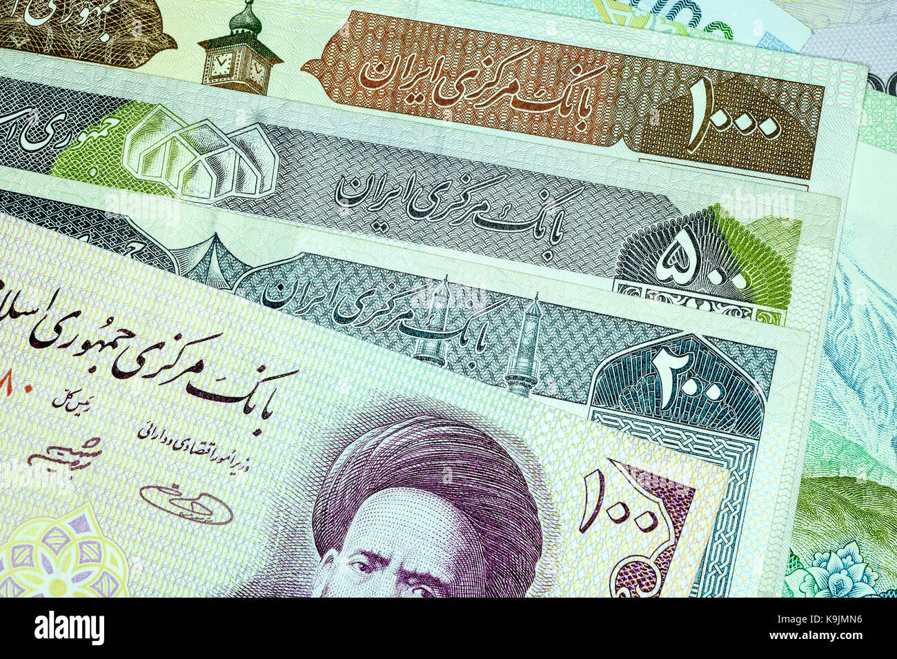 Close-up Iranian banknote and currency, Rials, Islamic Republic of Iran ...