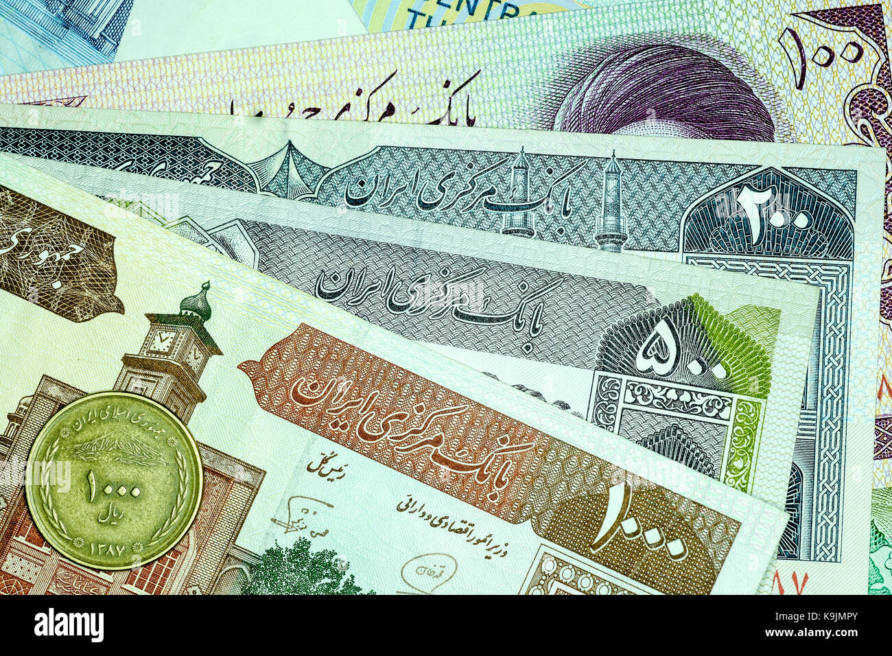 Close-up Iranian banknote and currency, Rials, Islamic Republic of Iran ...