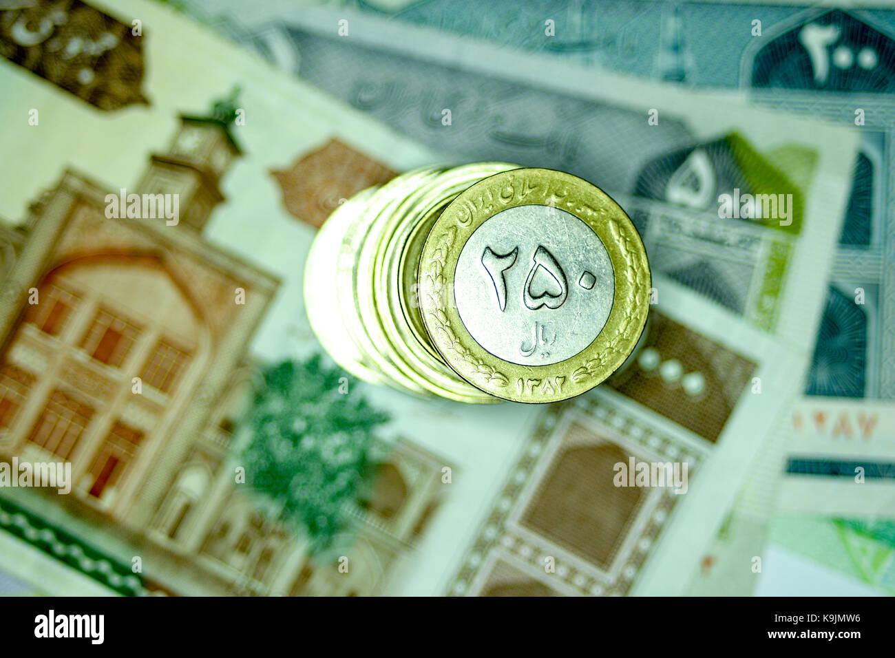 Close-up Iranian banknote and currency, Rials, Islamic Republic of Iran ...