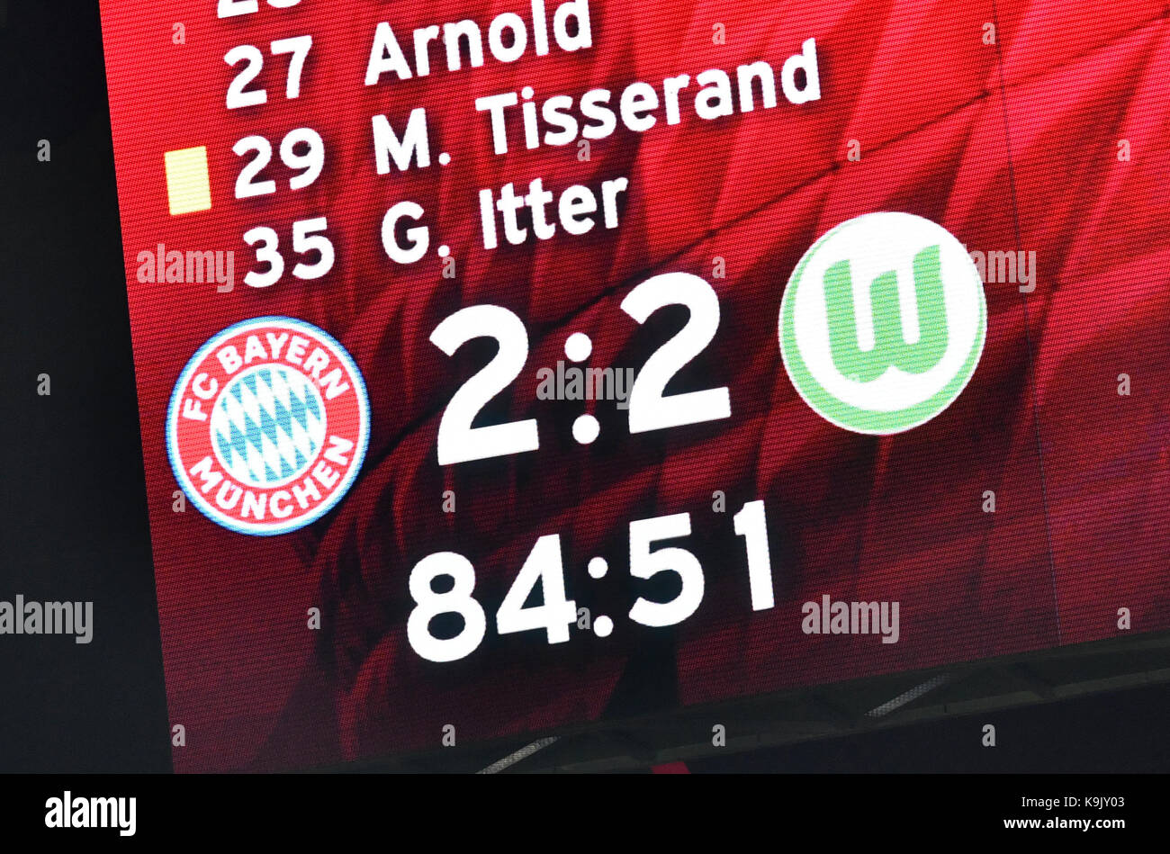 Munich, Germany. 22nd Sep, 2017. The display panel shows the score "2-2 ...